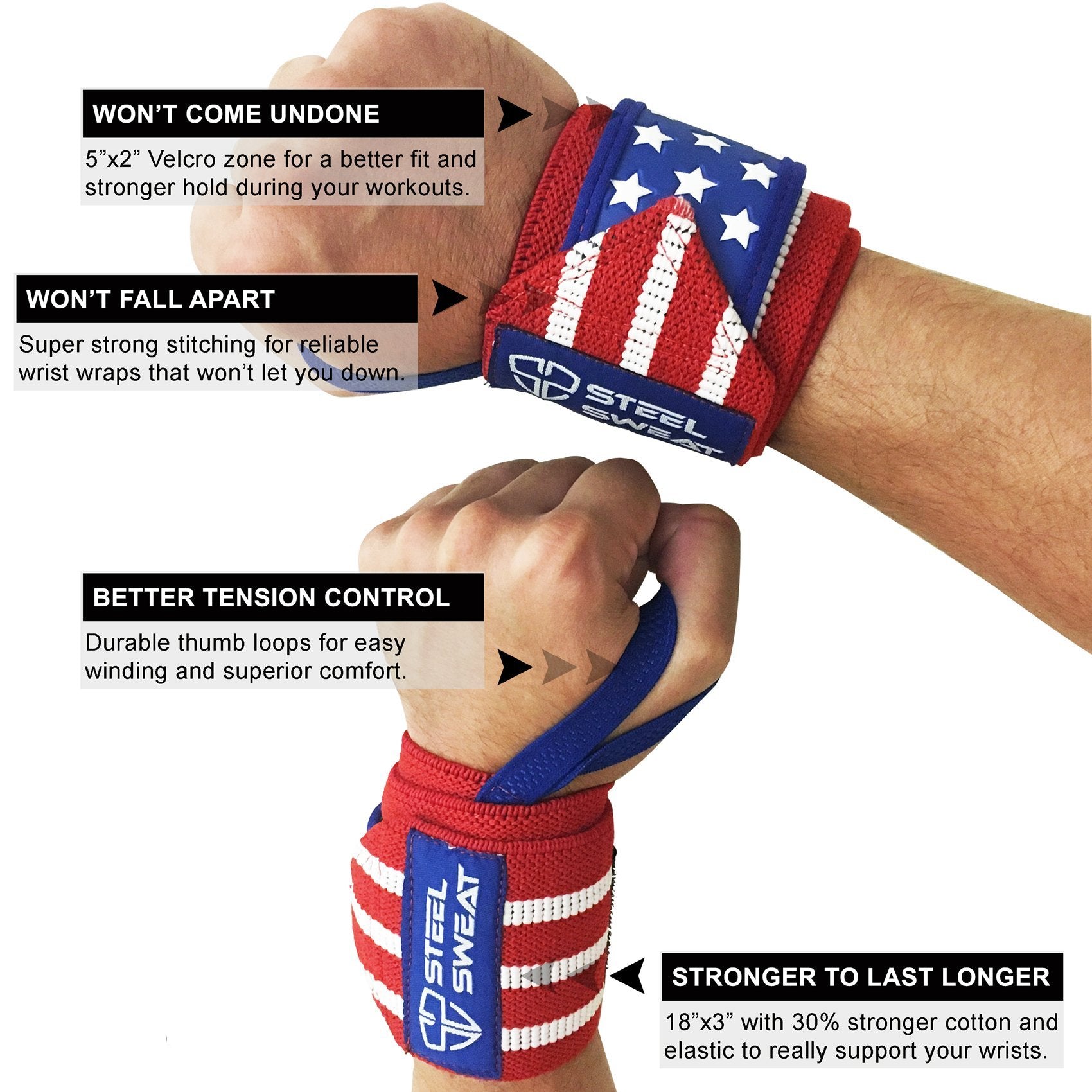 Steel Sweat Wrist Wraps - 18" Freedom | Wrist Support for Weightlifters